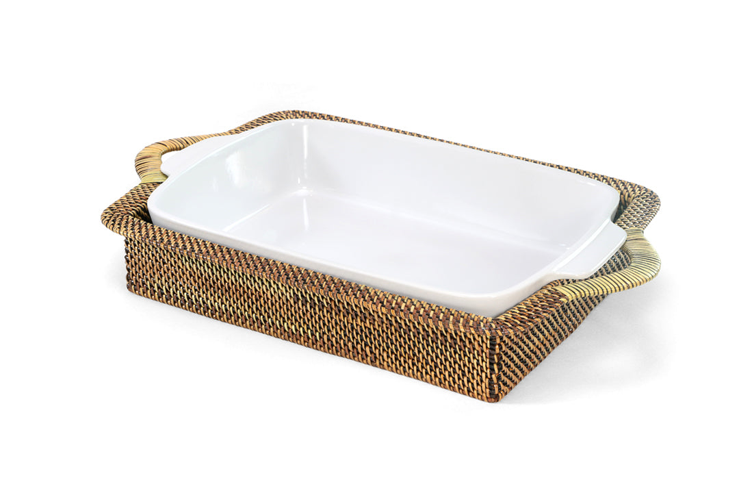 Rectangular Casserole Basket with Stoneware Roaster, Large 3QT – Calaisio